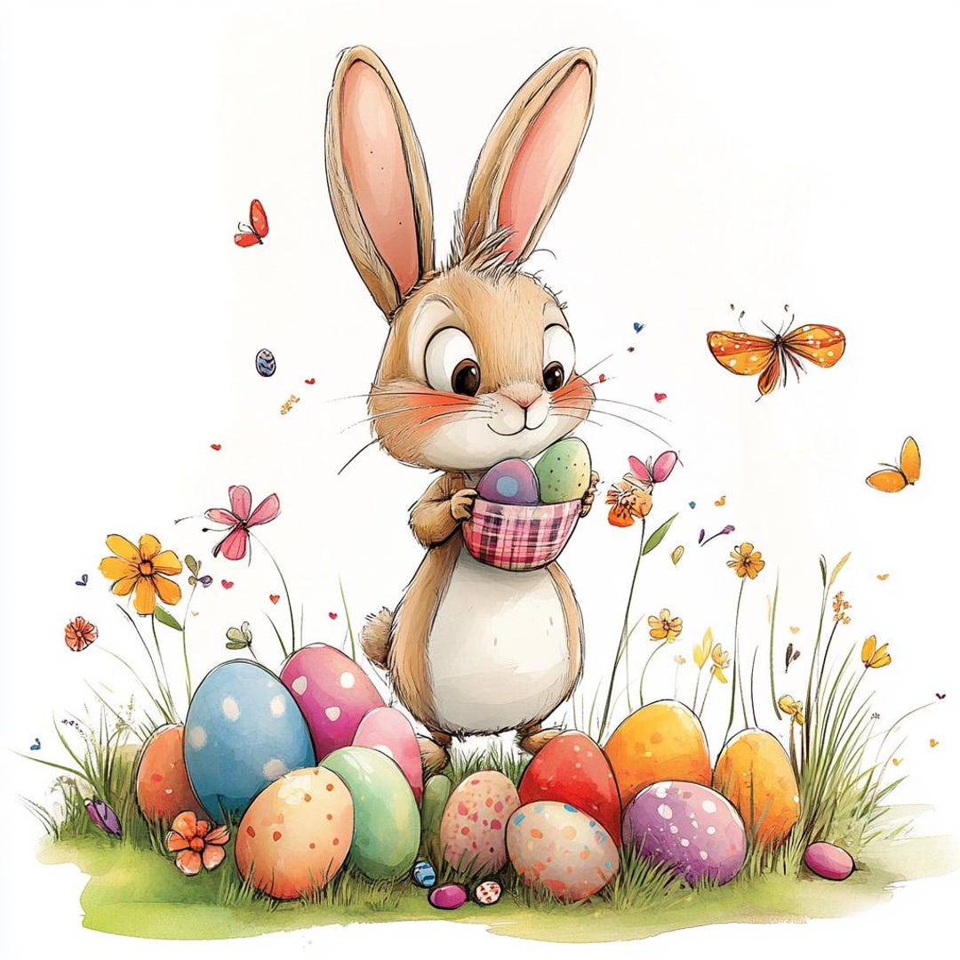 16 Easter Bunny Clipart, Cute Rabbit With Easter Eggs, Spring Bunny ...