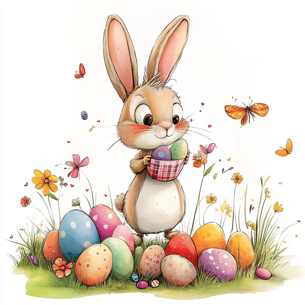 16 Easter Bunny Clipart, Cute Rabbit With Easter Eggs, Summer Bunny ...