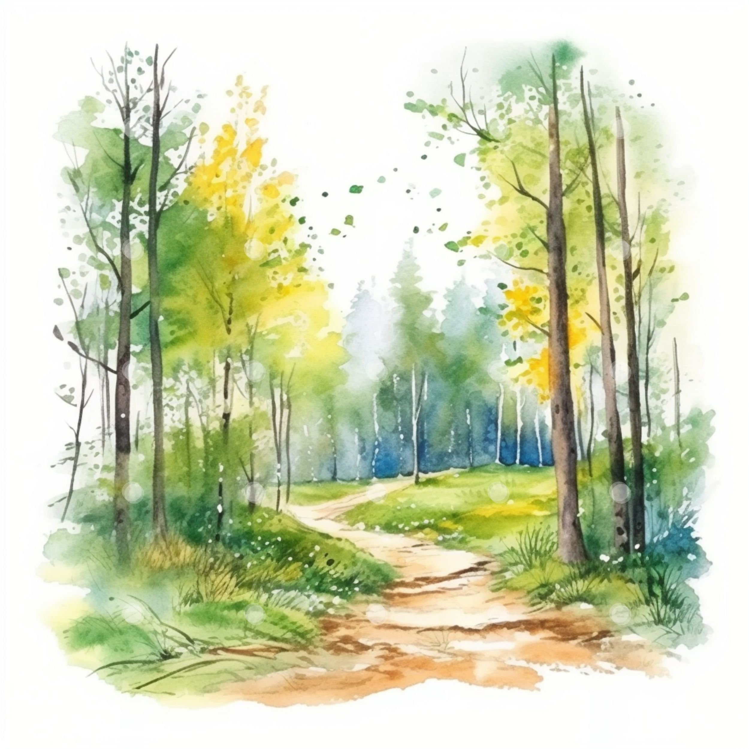 12 Green Forest Path Clipart, JPG, Watercolor Forest Path, Printable ...