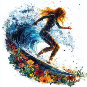 14 GIRLS SURFING With FLOWERS, Digital Images, Surfing Girl Clipart ...