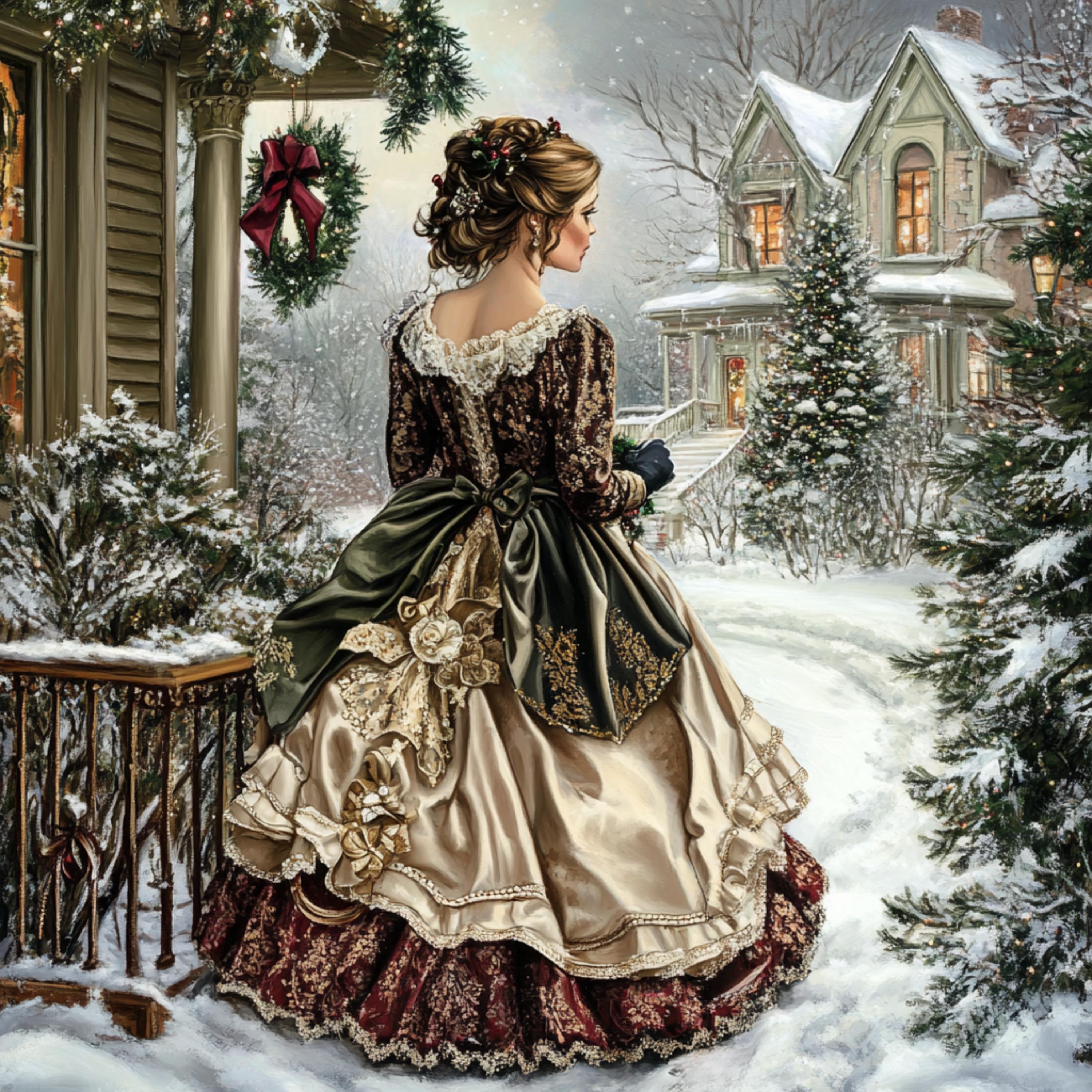 Victorian Christmas Landscape Clipart: Vintage Holiday Art (digital ...
