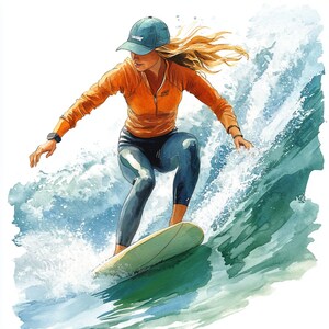 Surfing Girl Watercolor Clipart: Beach Summer Graphics (JPG) - Etsy