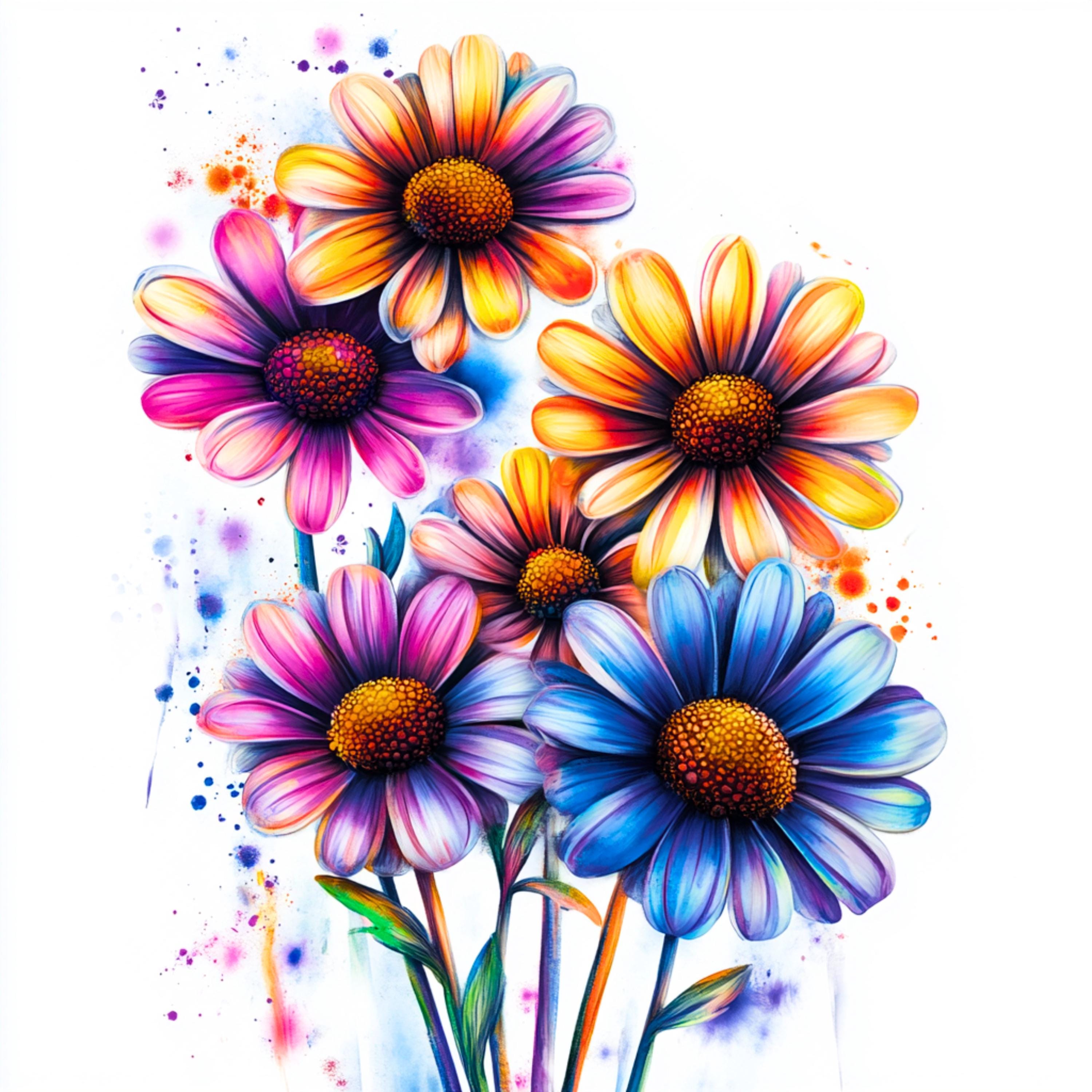 Watercolor Daisy Clipart: 12 Colorful Floral Art Jpgs (digital Download ...