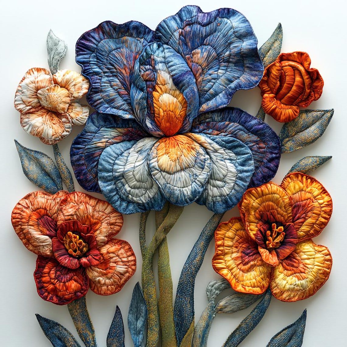 Iris Patchwork Clipart: Floral Digital Art, Scrapbooking (digital ...