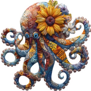 12 PATCHWORK FLORAL OCTOPUS Digital Images, Patchwork Octopus Clipart ...