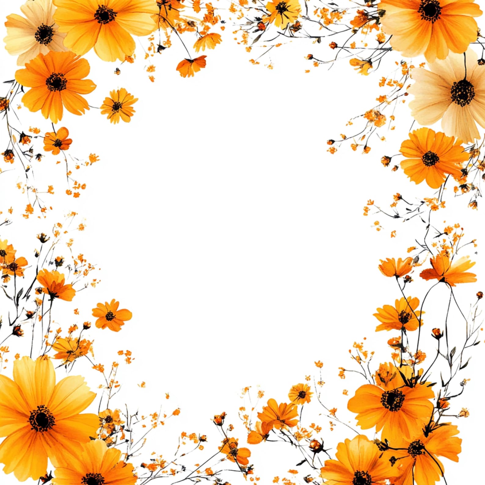 Orange Flower Frames Clipart: Wedding Invitation, Scrapbooking (digital ...