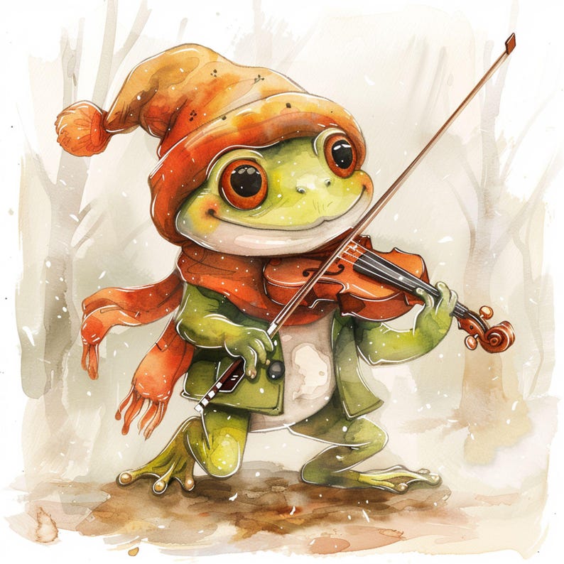Frog Playing Violin Watercolor Clipart (JPG Image) - Etsy