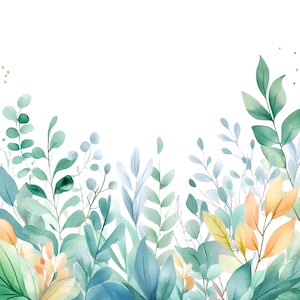 Watercolor Green Leaves Frame Clipart: Botanical PNG (digital Download ...