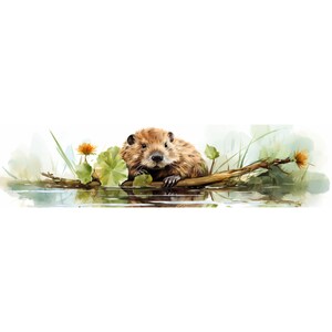 Beaver Border Clipart: Watercolor PNG, Commercial Use (digital Download ...