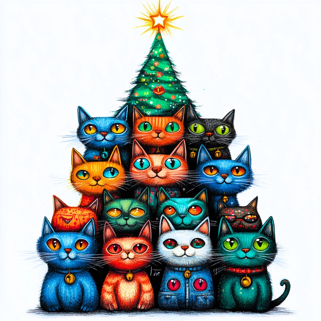 Cat Christmas Tree Clipart: Whimsical Holiday Art (digital Art) - Etsy