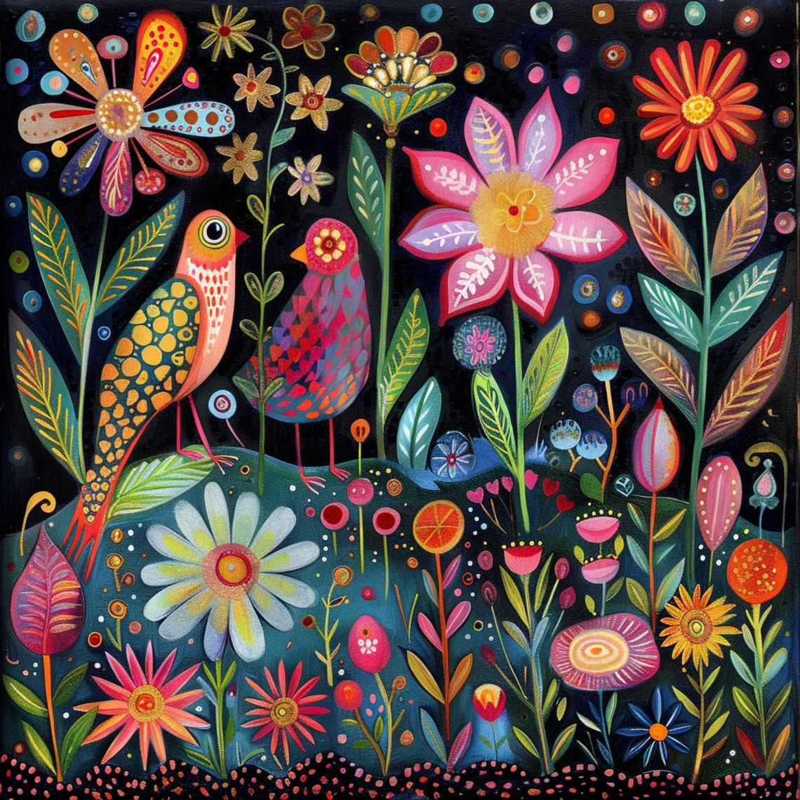 12 Birds Folk Art, Watercolor Spring, Folk Art Clipart, Scandinavian ...