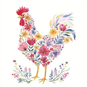 Floral Chicken Watercolor Clipart: Farm Animal PNG (digital Download ...