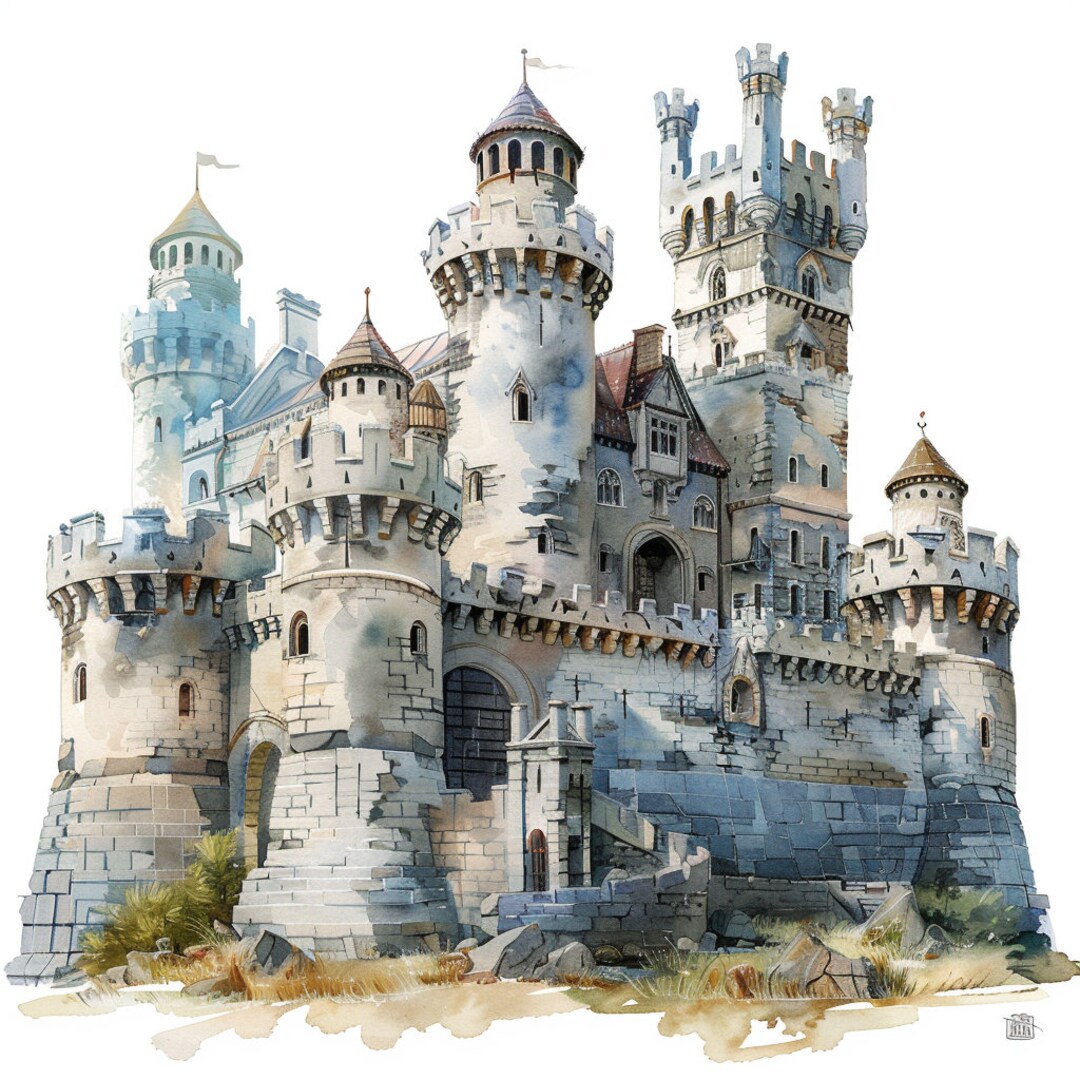 24 Medieval Castle Clipart, Printable Watercolor Clipart, High Quality ...