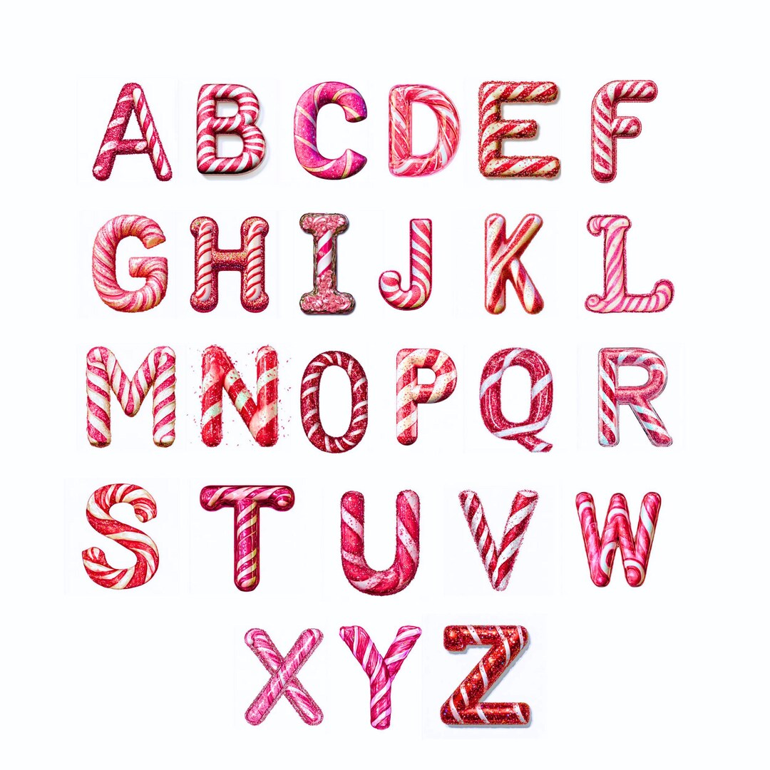 Christmas Candy Alphabet PNG: Glittering Candy Cane Font (digital ...