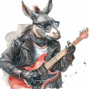 10 Rocker Donkey Cliparts, JPG Donkey Image, Donkey Playing Guitar ...