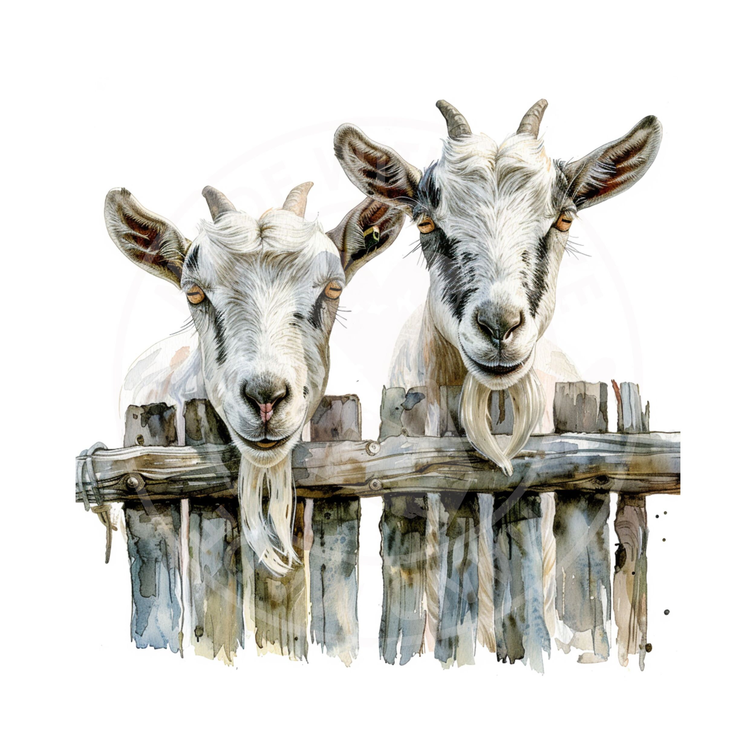 12 JPG Cute Goats on a Fence, Goat on a Farm Clipart, Printable ...