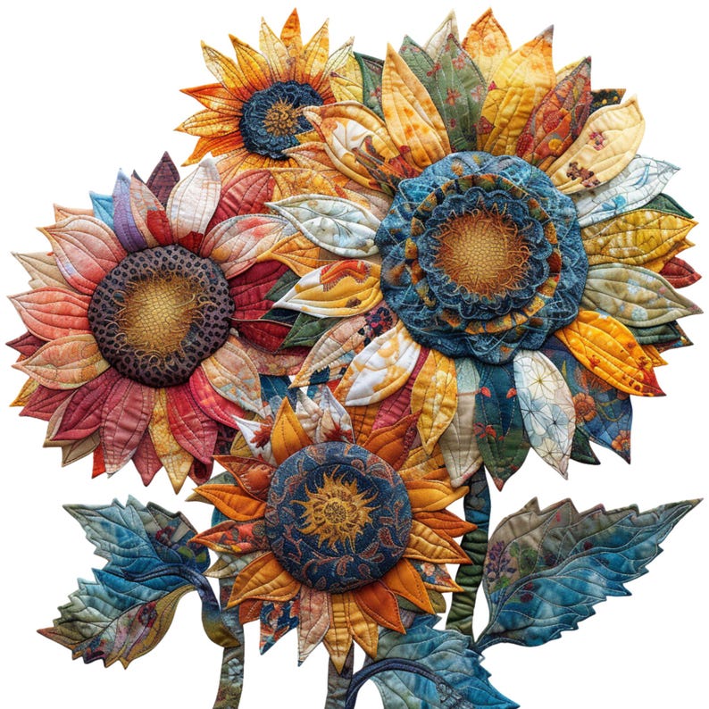 Patchwork Sunflowers Clipart: Mosaic Style PNG Images (digital Download) - Etsy