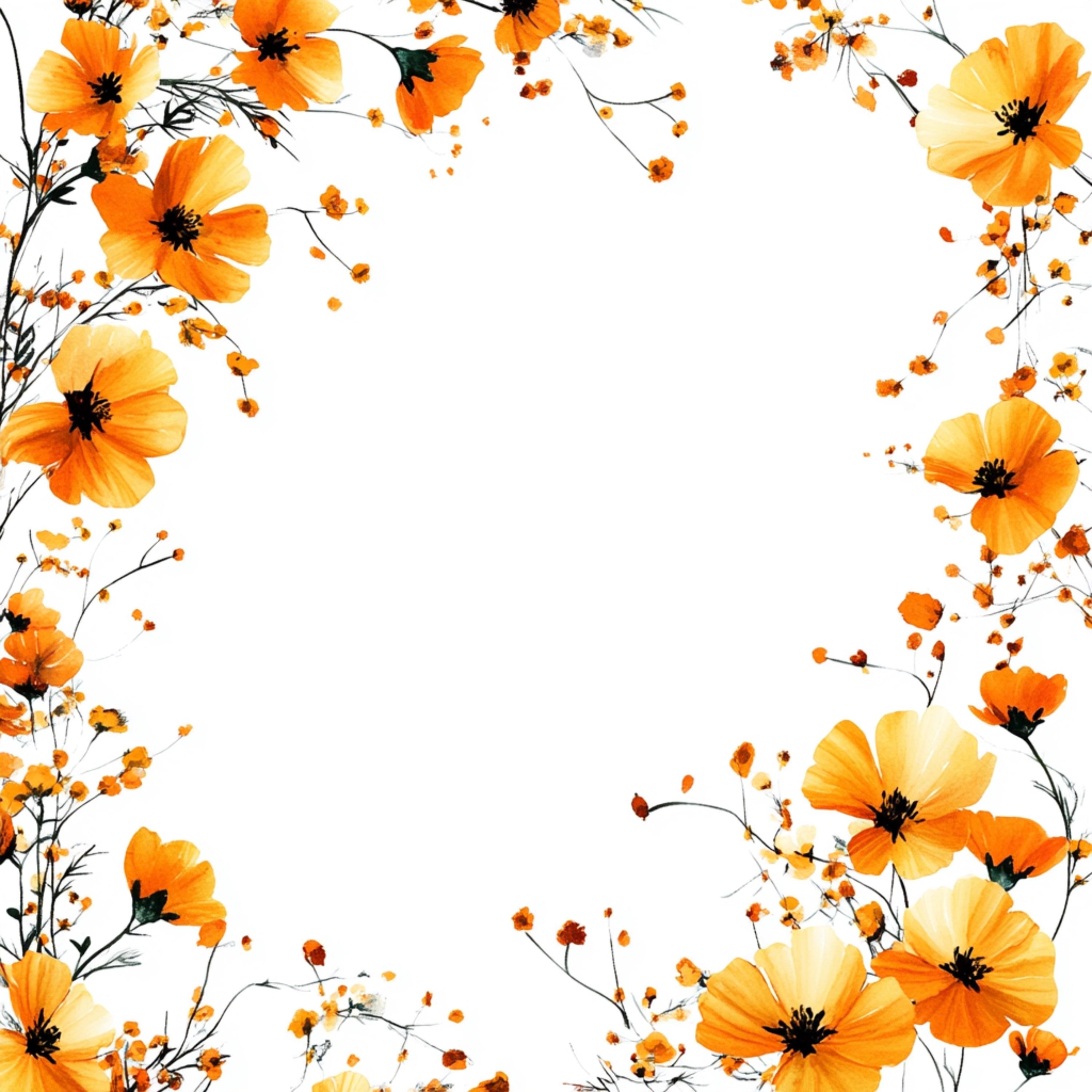 Orange Flower Frames Clipart: Wedding Invitation, Scrapbooking (digital ...