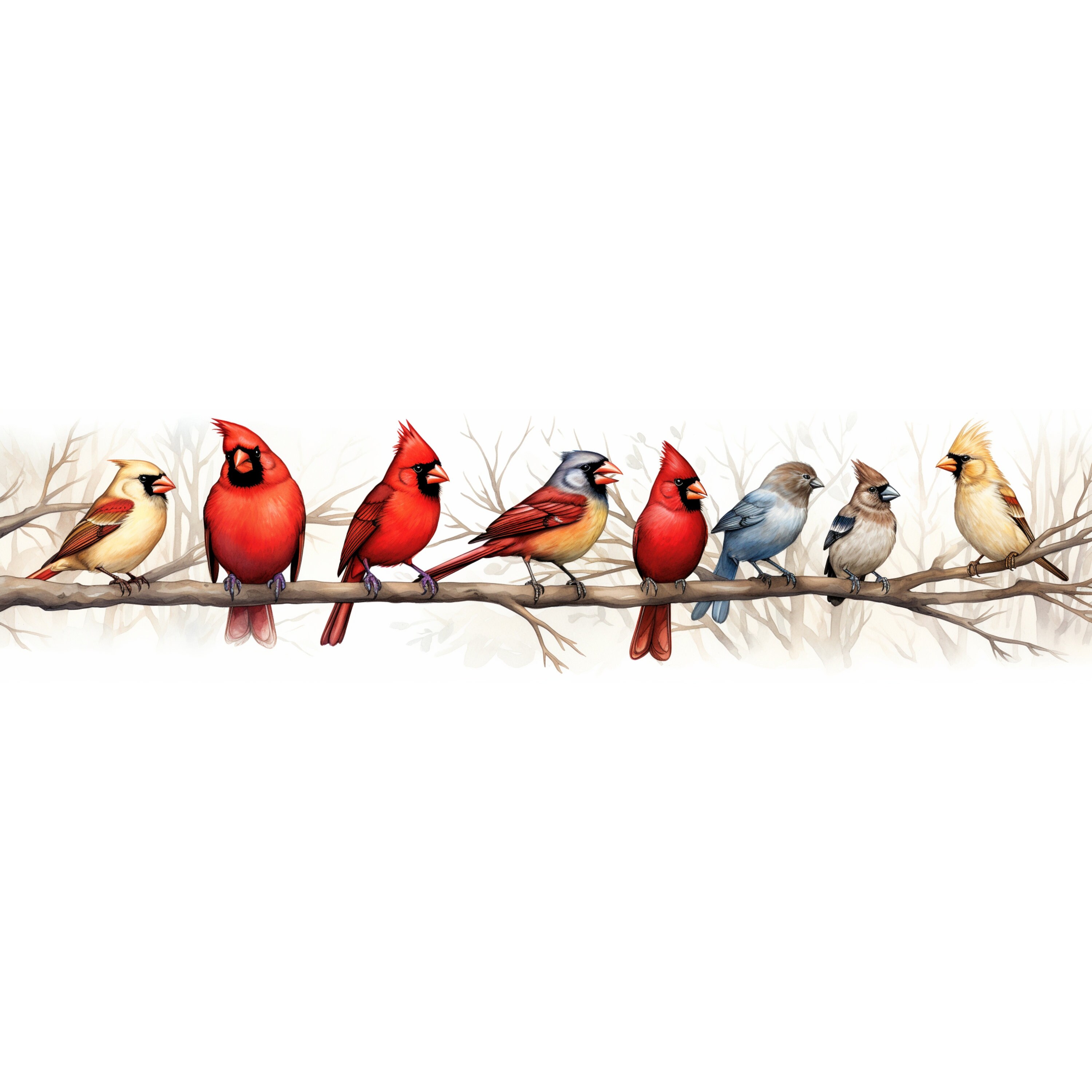 Cardinal Bird Clipart Border: High-resolution PNG (digital Download ...