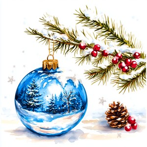 Blue Christmas Ornament Clipart: Holiday Digital Images (commercial Use ...