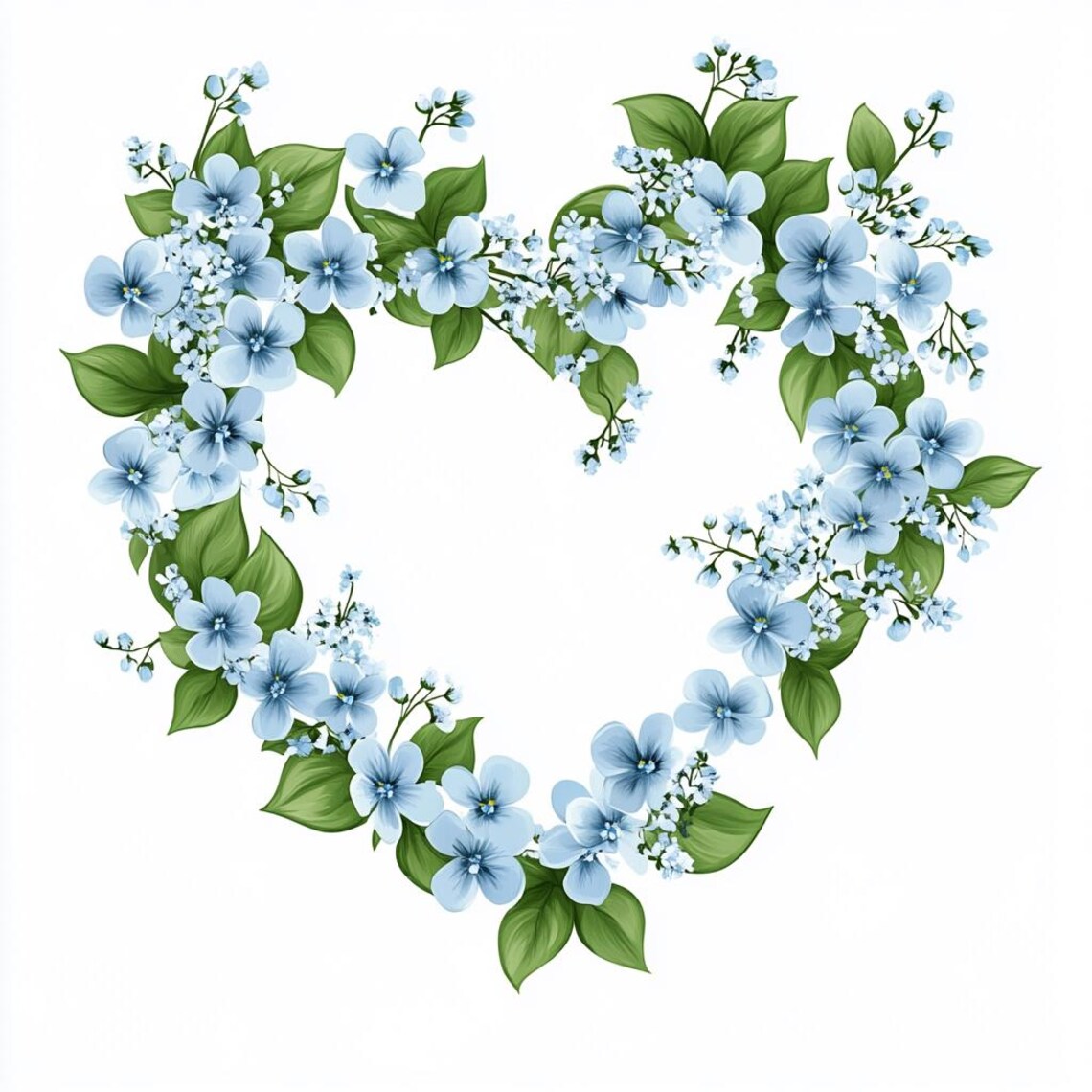 Forget Me Not Floral Heart Clipart: Watercolor PNG (digital Download ...