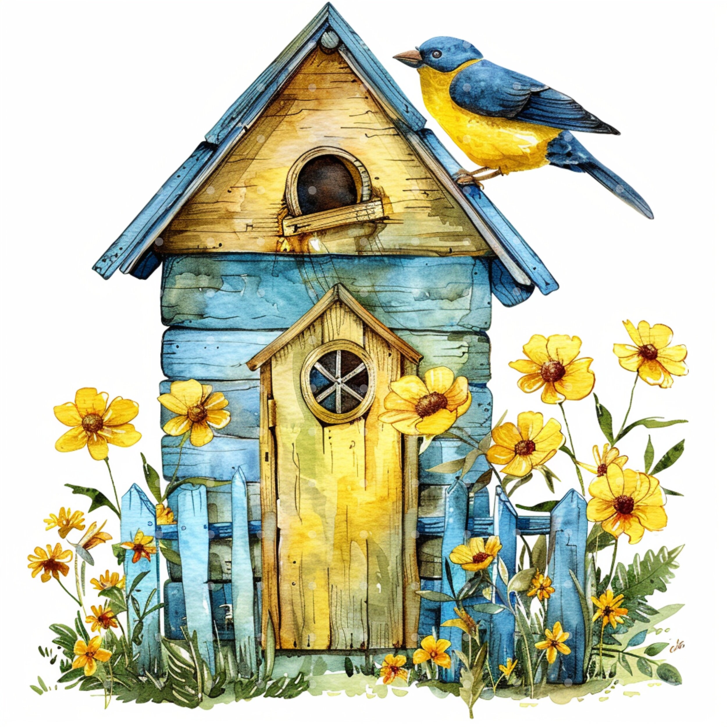 15 JPG Birdhouse Clipart, Bird House Clipart, Printable Watercolor ...