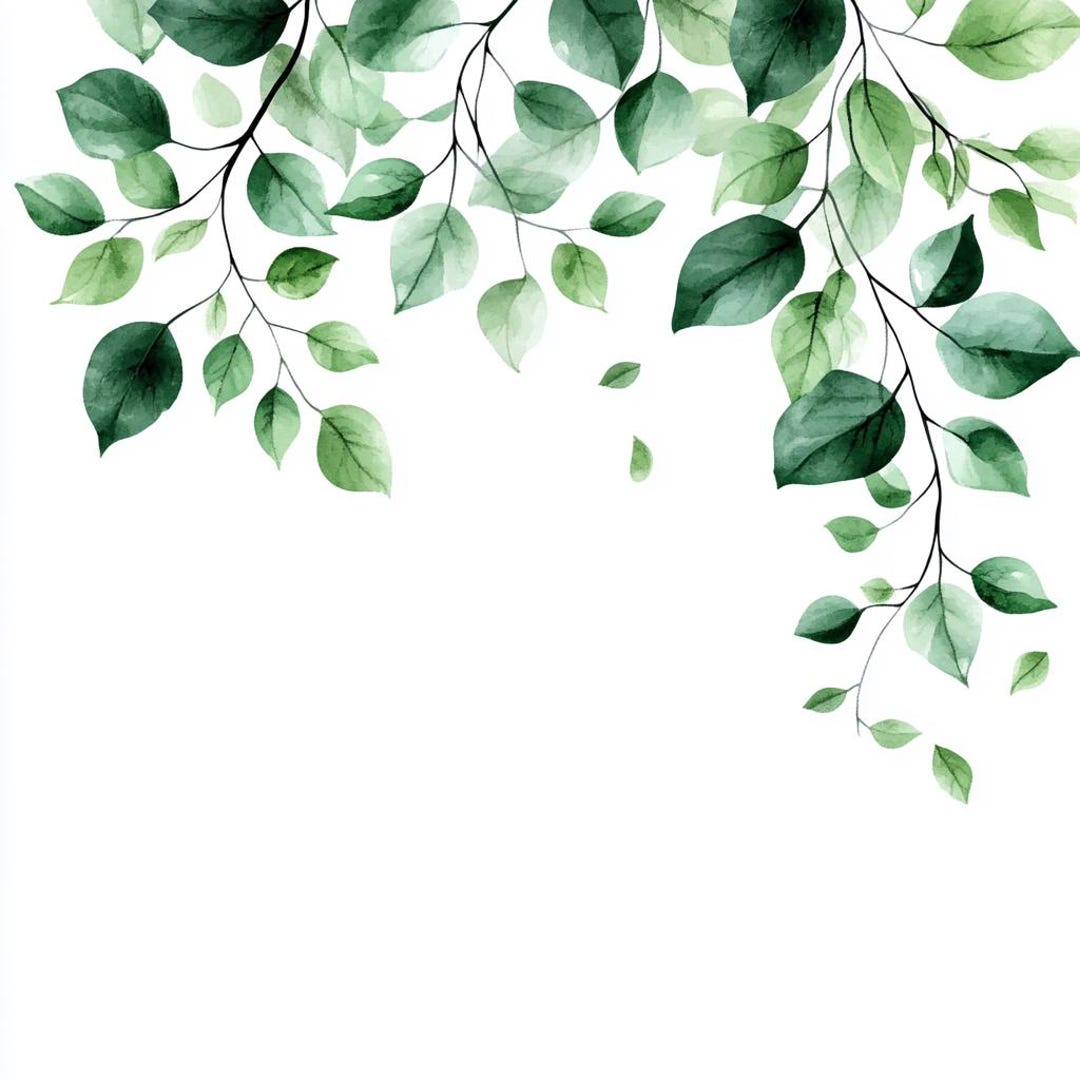 8 Watercolor Green Leaves Frame Clipart: Botanical Decor (PNG Digital ...