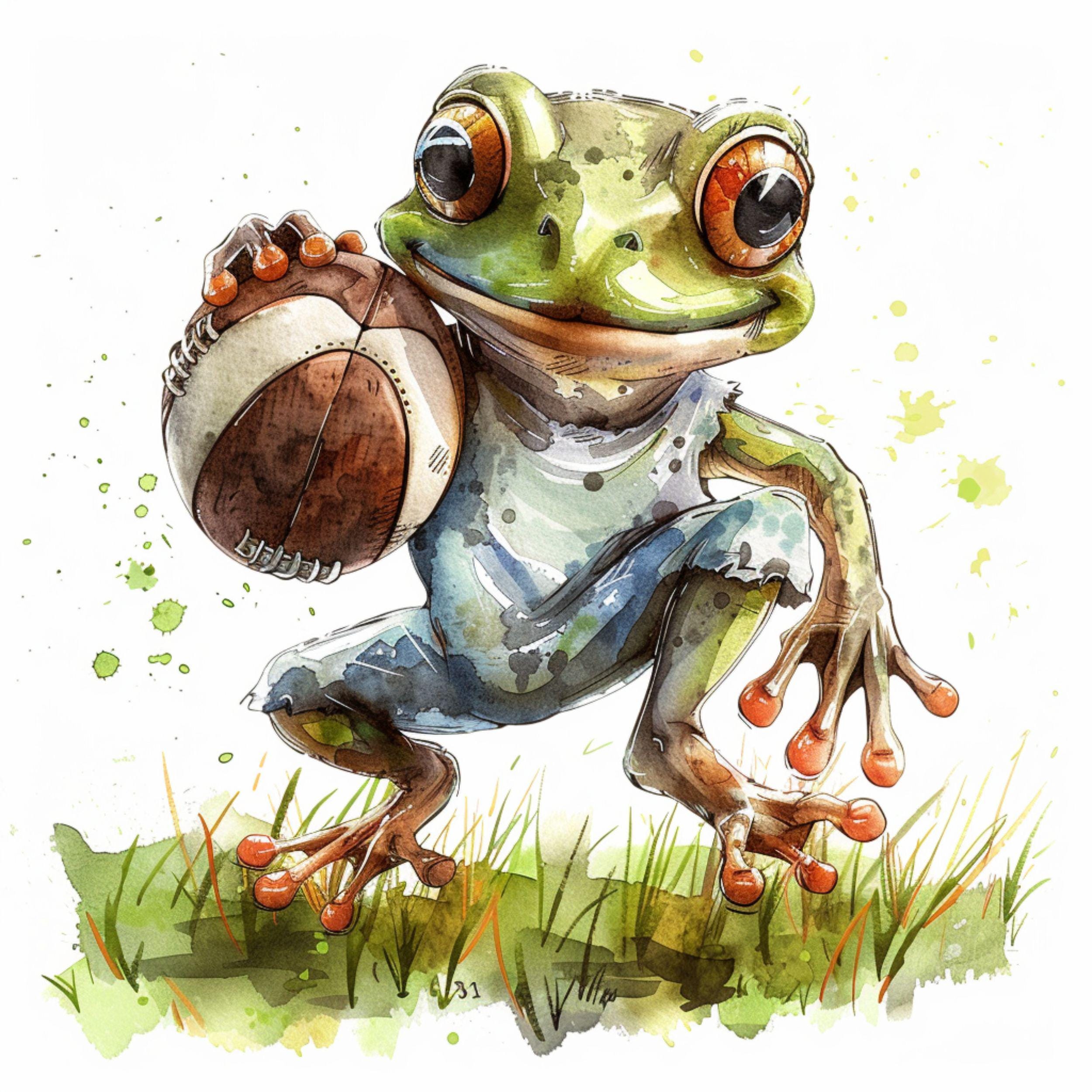 12 FROG PLAYING FOOTBALL Clipart, Jpg Image of Frog Sportsman, Frog and ...