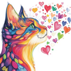 12 PNG Rainbow Cat Hearts Valentine’s Day Clipart, Cute Cat Love ...