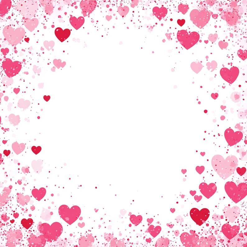 Pink Hearts Frame: Valentine's Day Border Clipart (JPG, Commercial Use ...