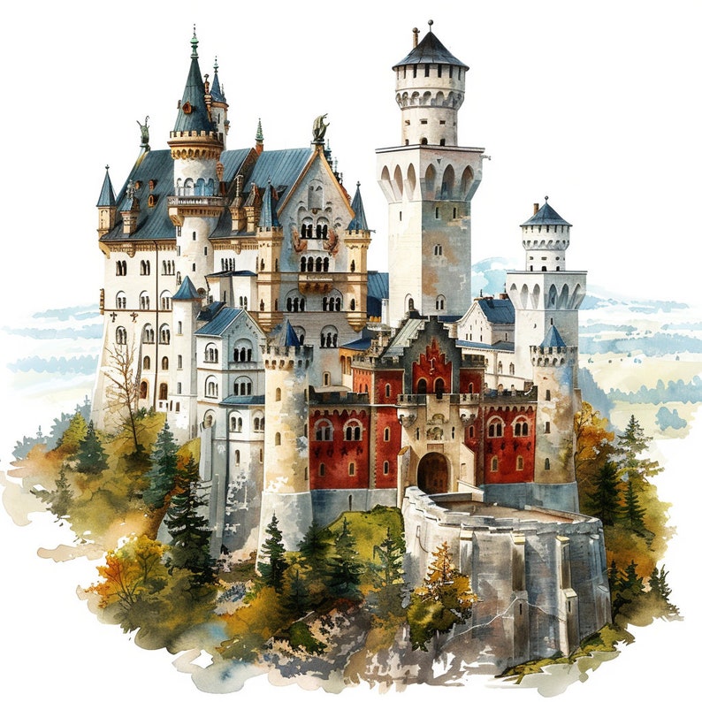 24 Medieval Castle Clipart, Printable Watercolor Clipart, High Quality ...