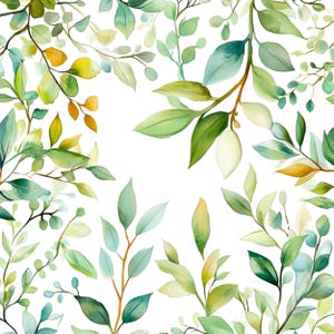 Watercolor Green Leaves Frame Clipart: Botanical PNG (digital Download ...
