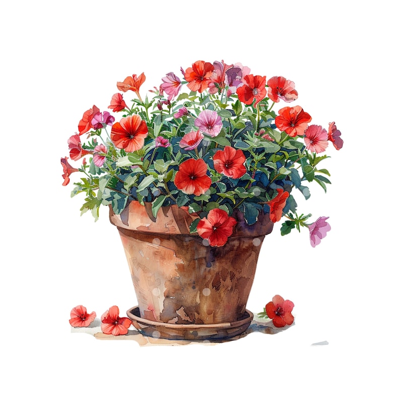 Watercolor Flowers in Pot Clipart: PNG Digital Images - Etsy