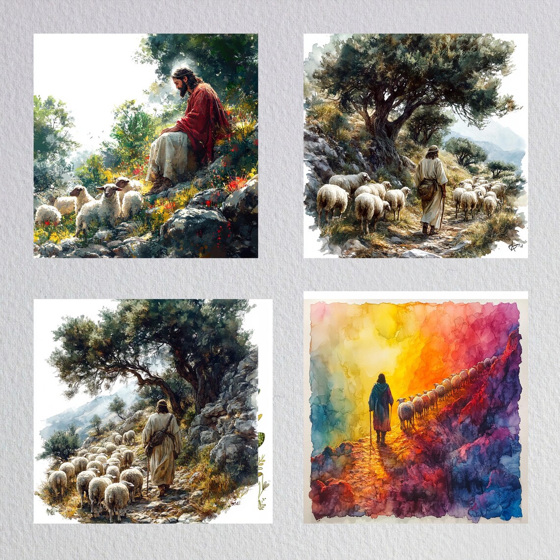 Jesus Shepherding Sheep Art: Christian JPG Images (digital Download ...