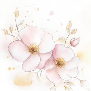 Pink Gold Watercolor Flowers Clipart: Pastel Floral Graphics (digital ...