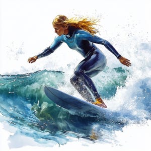 Surfing Girl Watercolor Clipart: Beach Summer Graphics (JPG) - Etsy