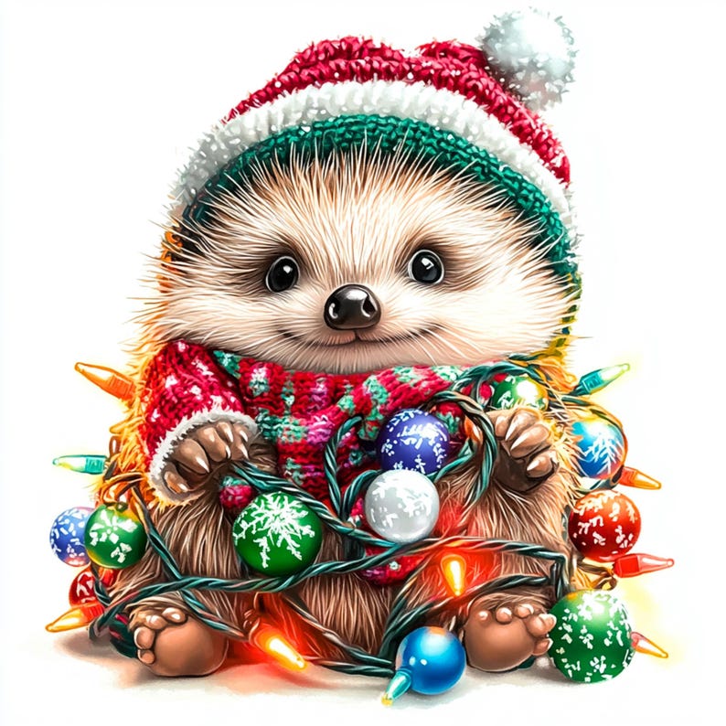 Christmas Hedgehog Clipart: Festive Holiday Animal Art (digital ...