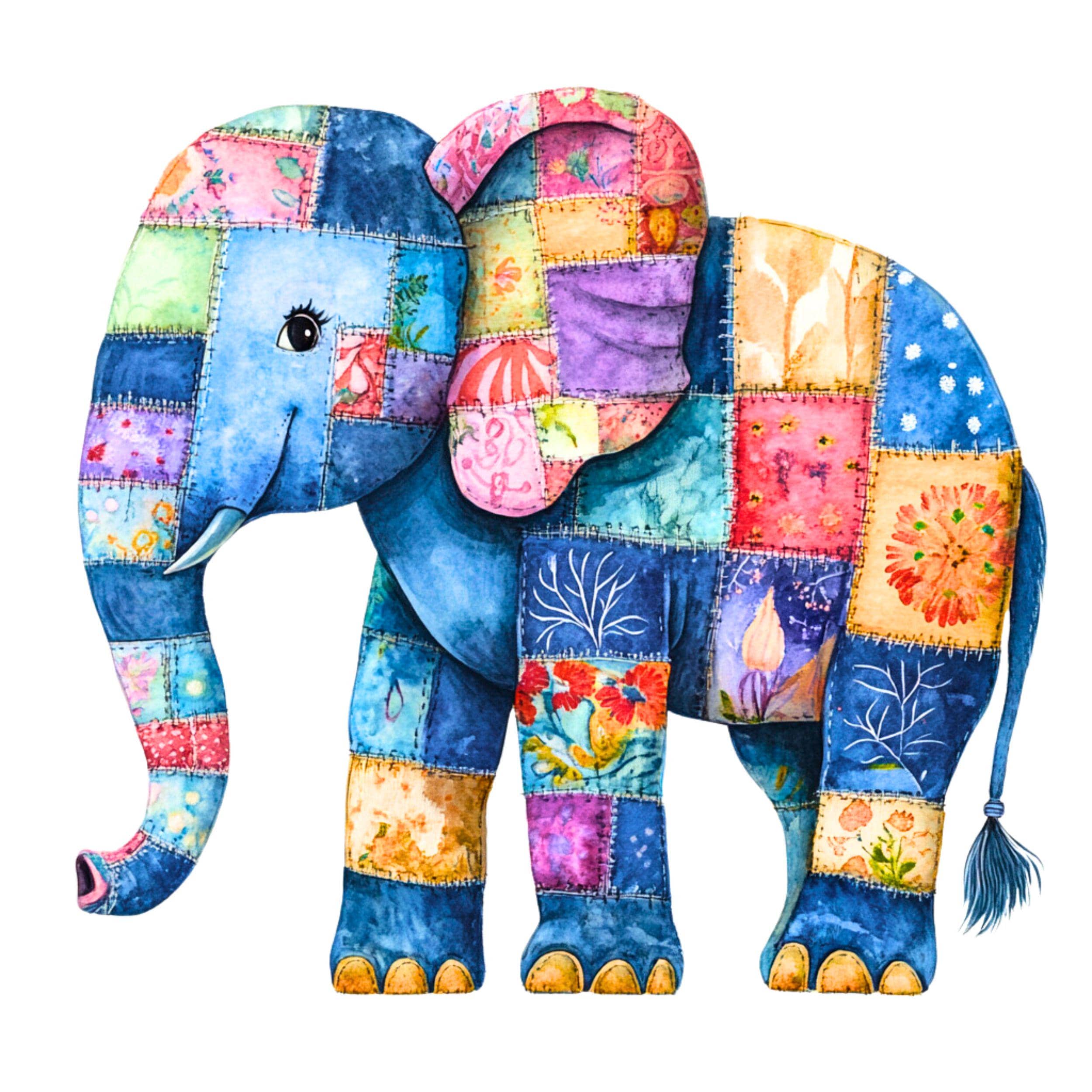 Patchwork Elephant Illustration, Colorful Animal Art (digital Image) - Etsy