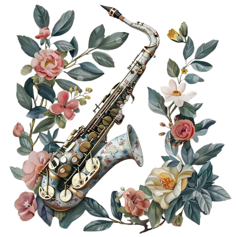 Floral Saxophone Watercolor Clipart: Transparent PNG (digital Download ...