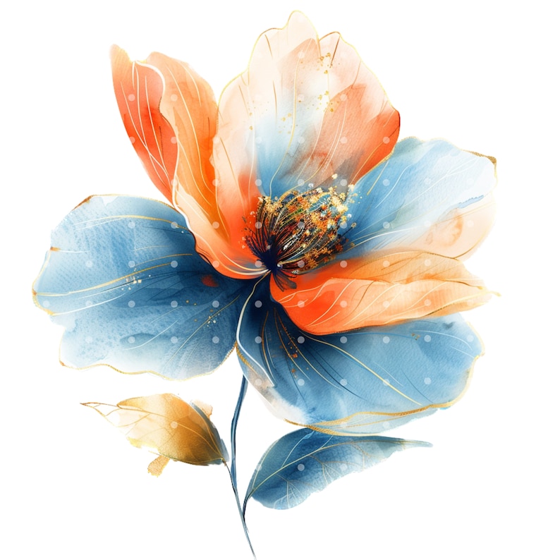 Abstract Gold Flowers Clipart: Watercolor PNG Prints (digital Download ...