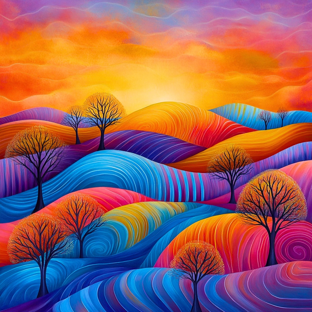 12 Colorful Landscape JPG, Watercolor Scenic Art, Vibrant Nature ...