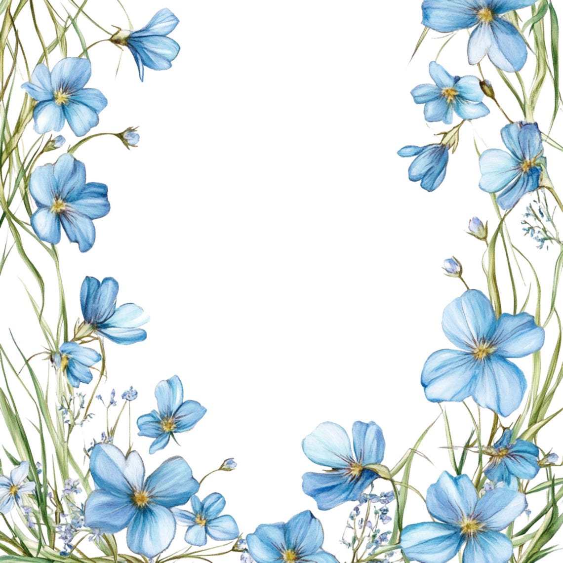 Blue Wildflower Frame Clipart: Watercolor PNG (digital Download) - Etsy