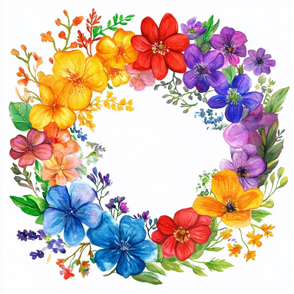 Rainbow Floral Frame Clipart: Colorful Flower Borders (PNG, Digital ...