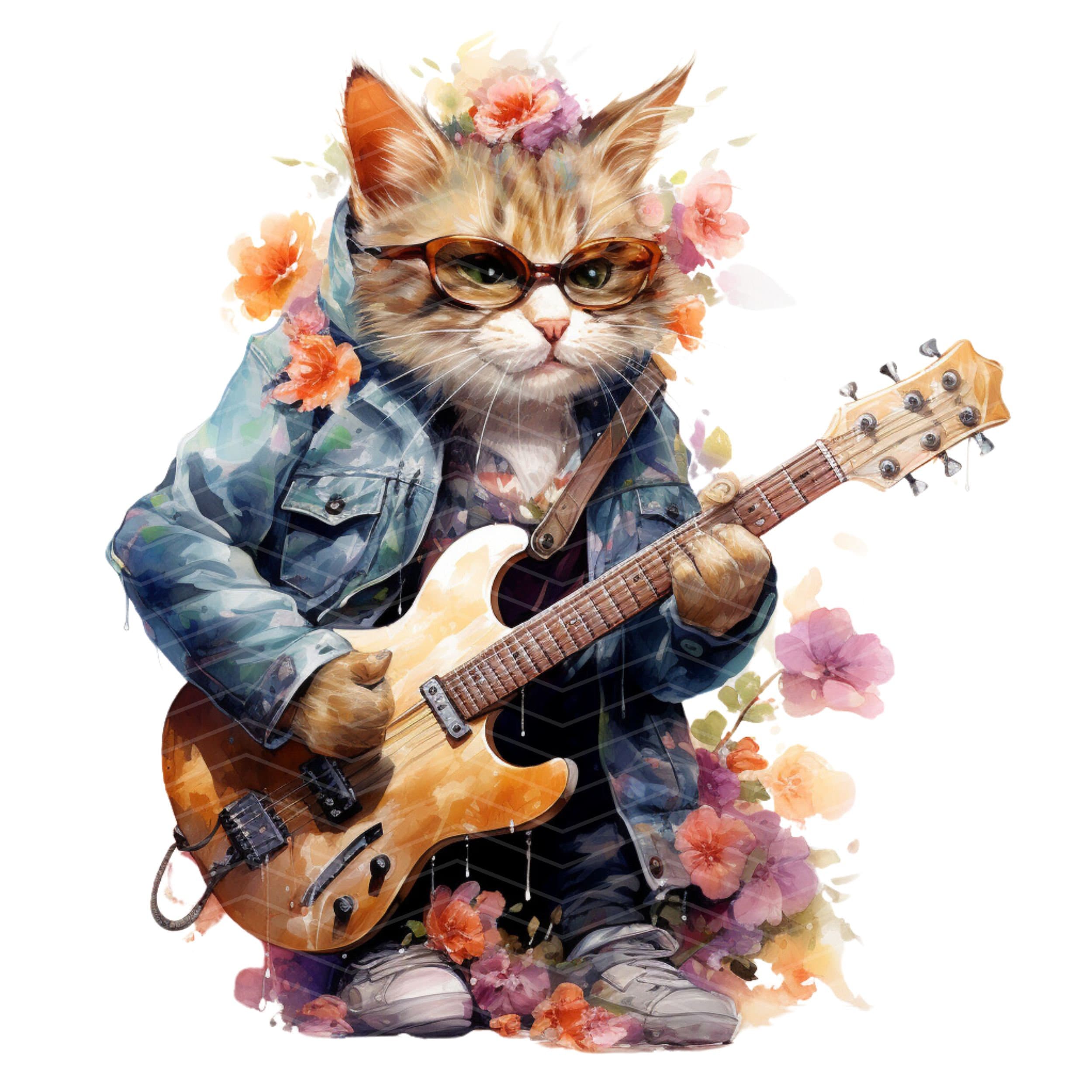 12 Rocker Cat Cliparts, PNG Rockstar Cat Image, Cat Musician, Cat ...