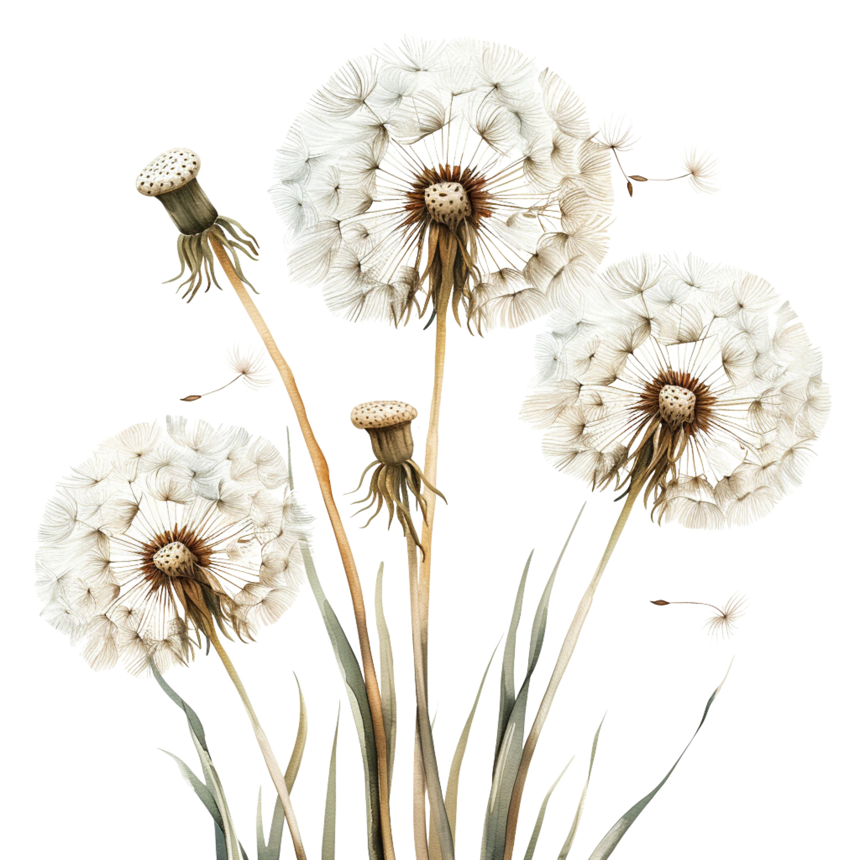 Watercolor Dandelions Clipart: Transparent PNG Flowers (digital ...