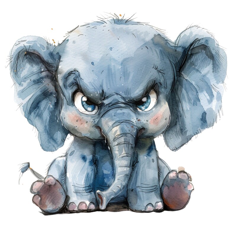 16 Grumpy Baby Elephant Cliparts, PNG, Clear Background, Watercolor ...