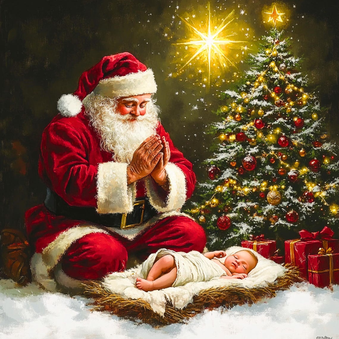 10 Santa and Baby Jesus Christmas Art: Religious Holiday Decor (digital ...