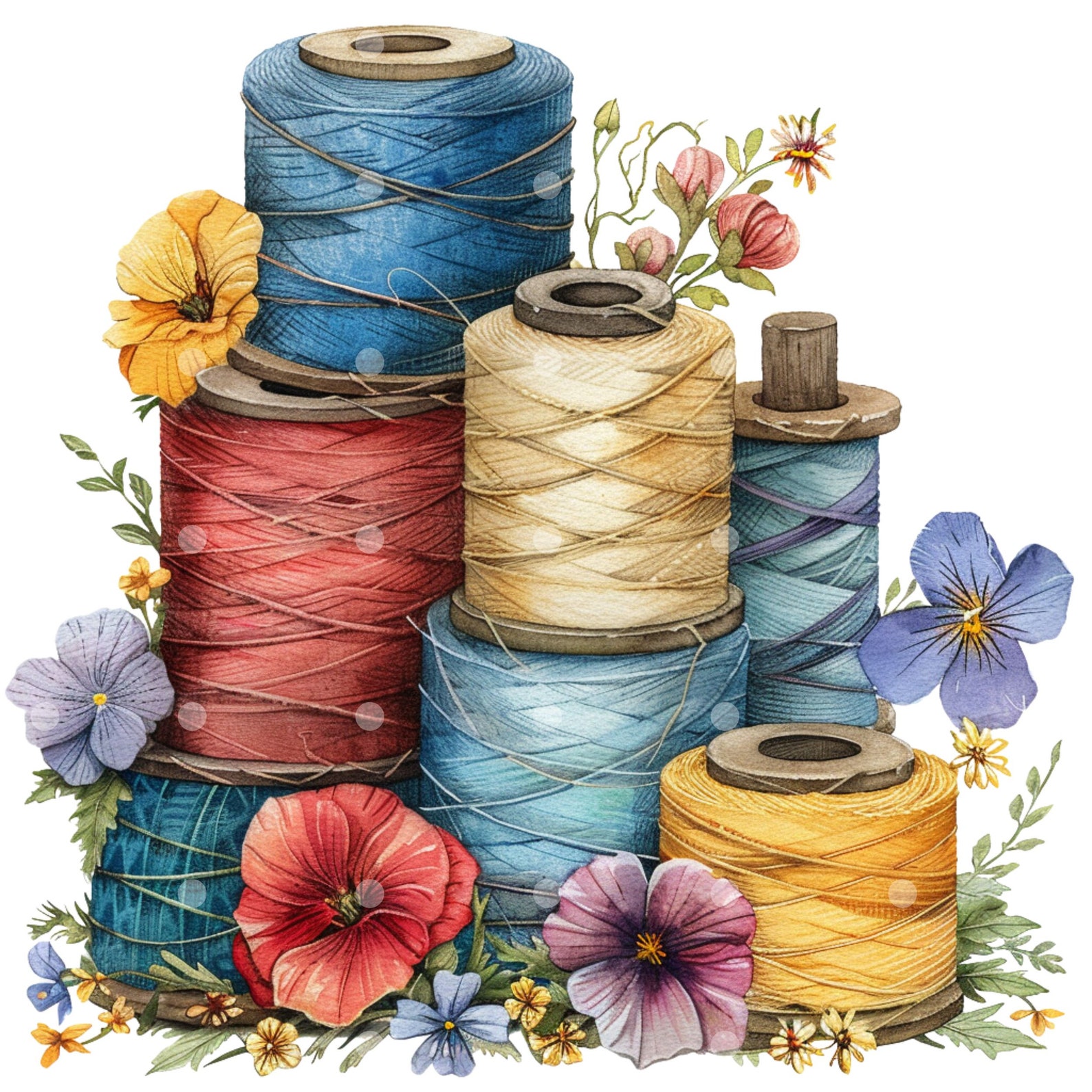 16 Vintage Spools Cliparts, PNG Clipart, Watercolor Spools. Printable ...