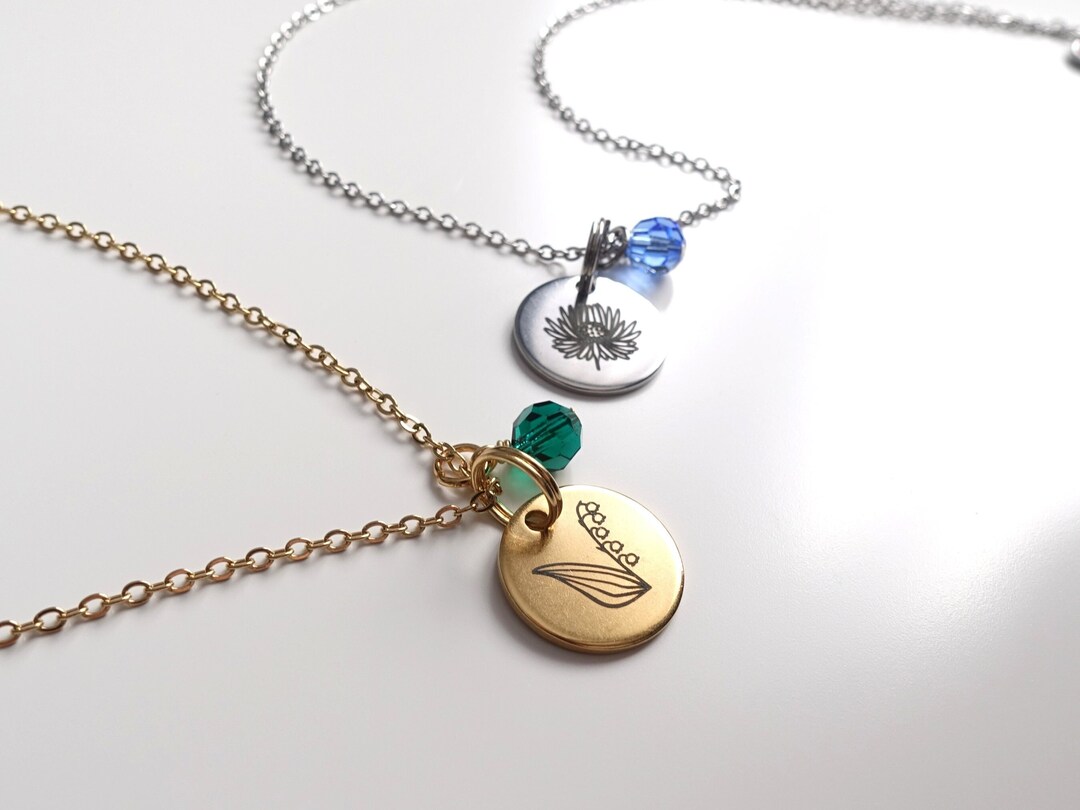 Custom Necklace Birth Flower and Birthstone Stainless Steel | 2 Birth ...