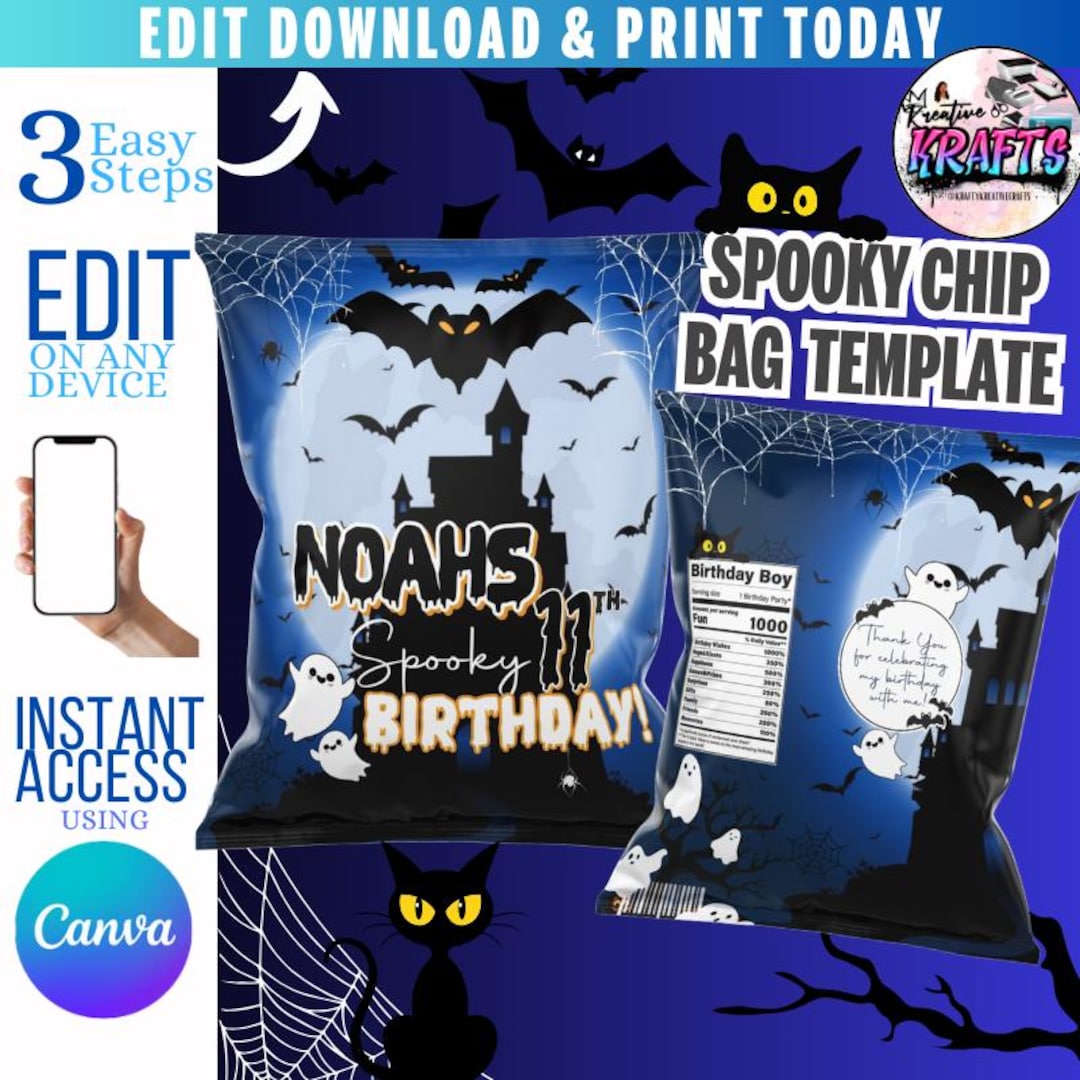 Halloween Chip Bag, Spooky Boo Birthday Chip Bag, Halloween Scary Party ...